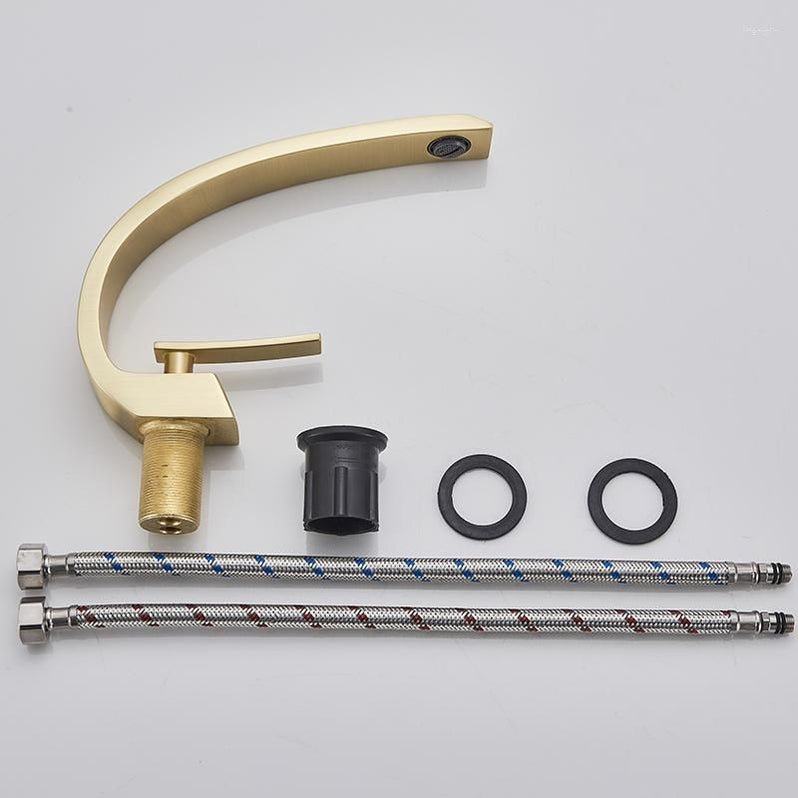 Goldenwarm Faucet Single Handle Waterfall Arc Bathroom Sink Faucet