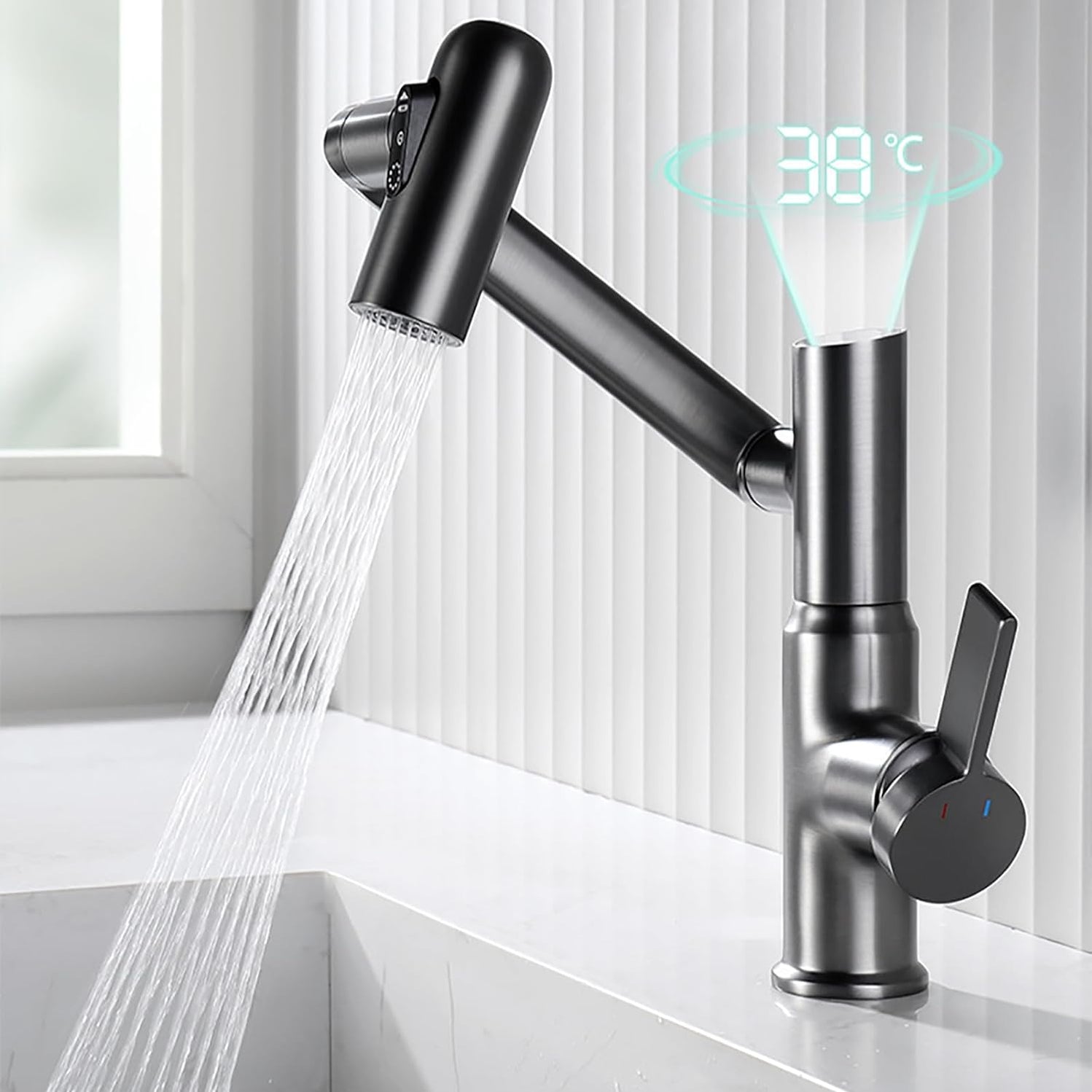 Bathroom Sink Faucets Temperature Display Single-Hole Rotatable Faucet ...
