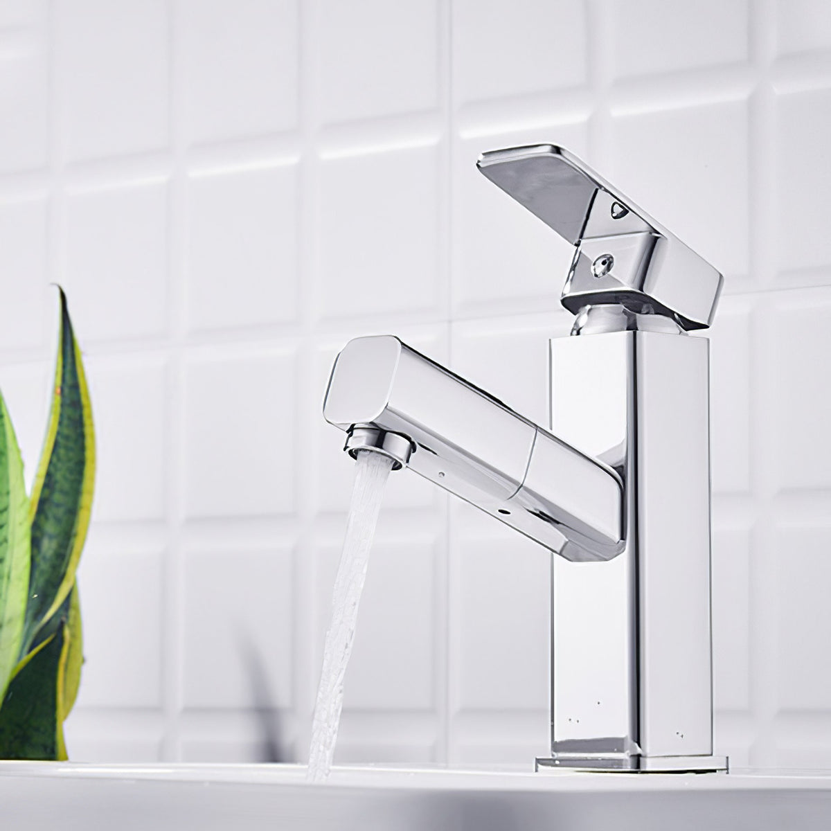 Goldenwarm Single Hole Silver Bathroom Faucet Pull-Out Bathroom Faucet