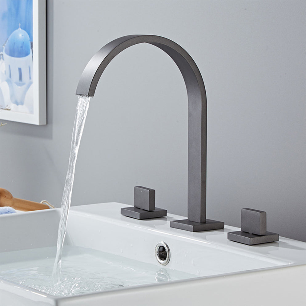 Goldenwarm Faucet Deck Mounted 2 Handles Waterfall 3 Hole Bathroom Faucets