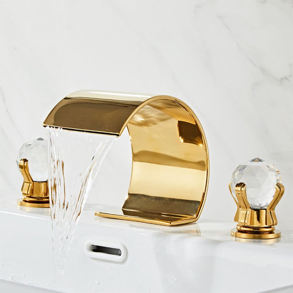 Goldenwarm Modern Bathroom Faucets 3 Hole Widespread Bathroom Faucet