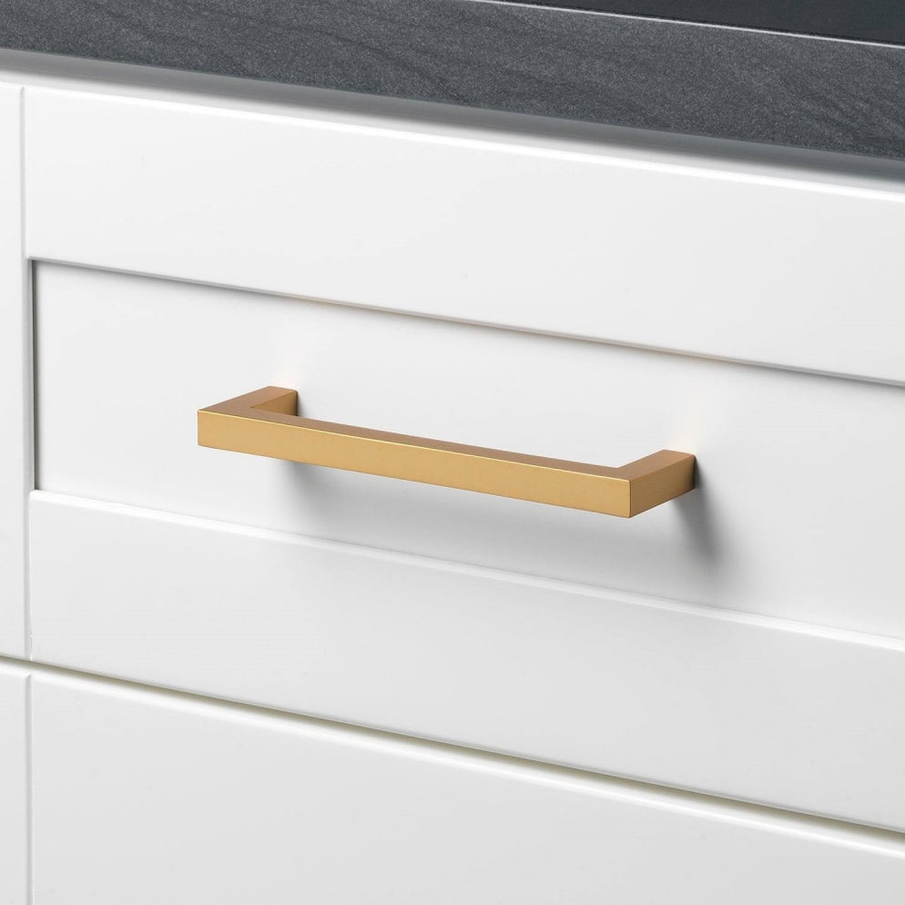 Brushed Brass Square Drawer Pulls Kitchen Cabinet Handles | Goldenwarm