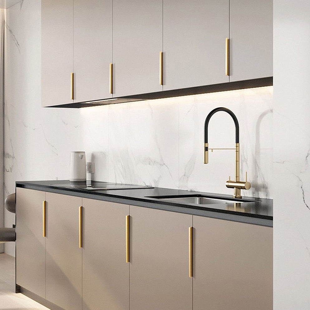 Goldenwarm Modern Gold Black Kitchen Cupboard Cabinet Edge Pull Handles
