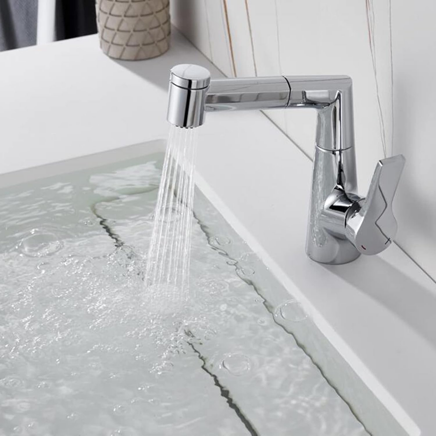 Goldenwarm Bathroom Faucet Single Hole Height Adjustable Pull Out ...