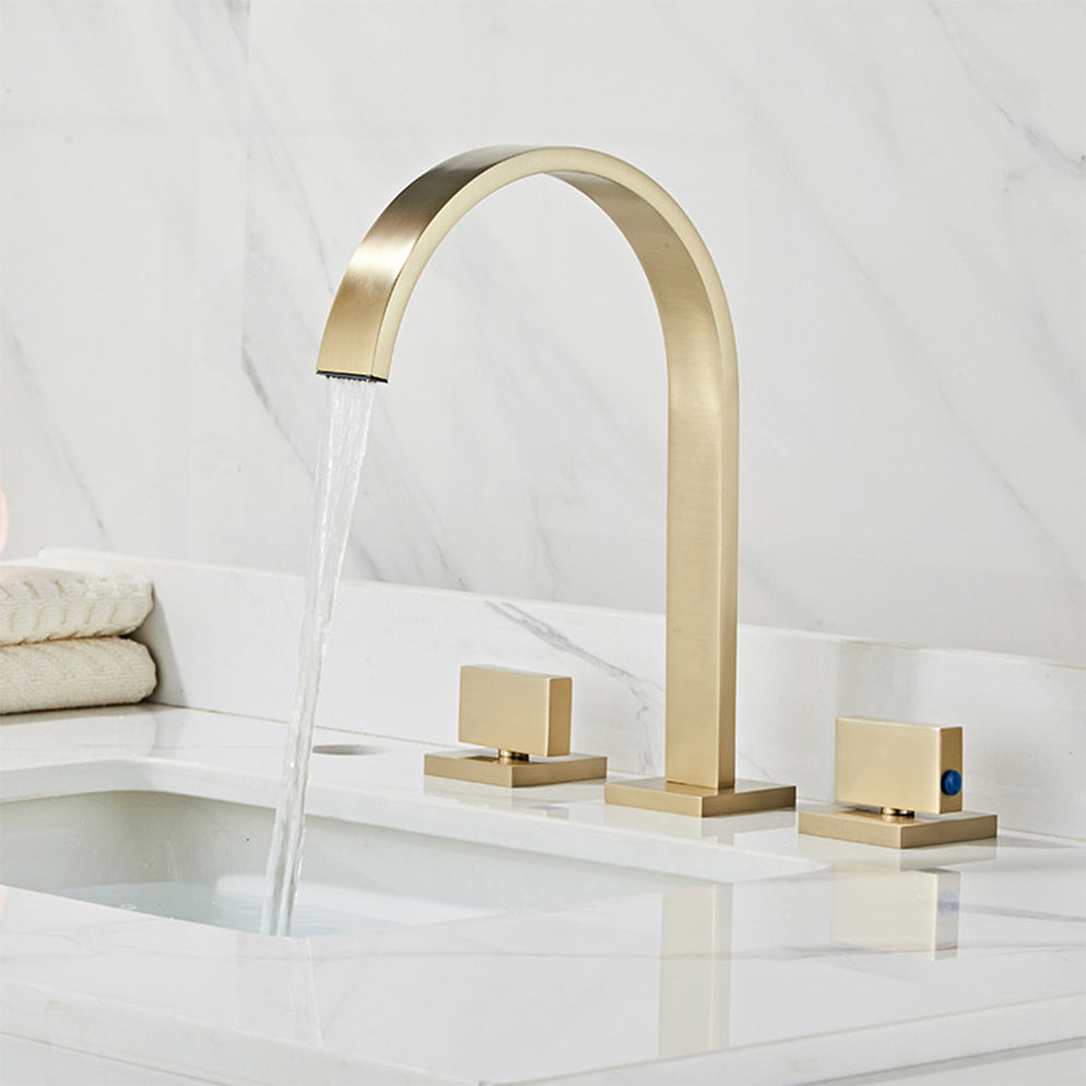 Goldenwarm Faucet Deck Mounted 2 Handles Waterfall 3 Hole Bathroom Faucets