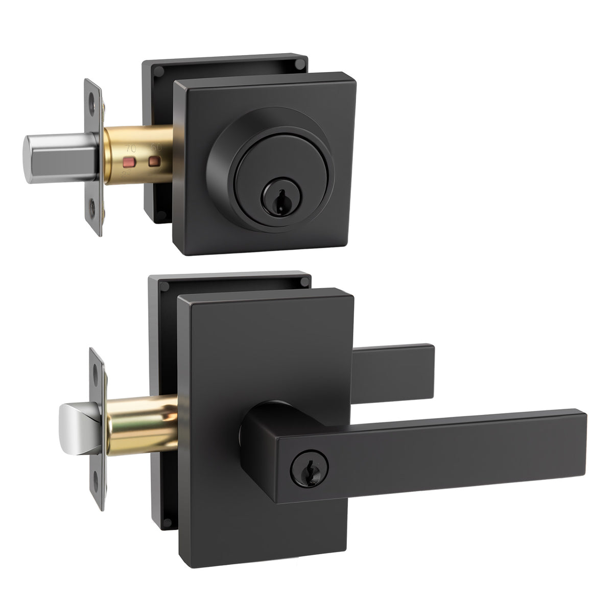 Square Contemporary Entry Door Handleset with Deadbolt | Goldenwarm
