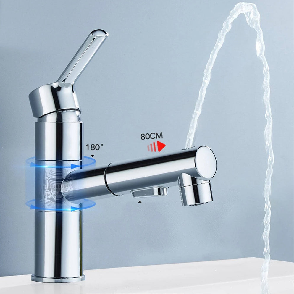 Goldenwarm Bathroom Faucets 180° Swivel Pull-Out Bathroom Faucet Single ...