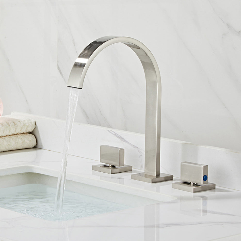 Goldenwarm Faucet Deck Mounted 2 Handles Waterfall 3 Hole Bathroom Faucets