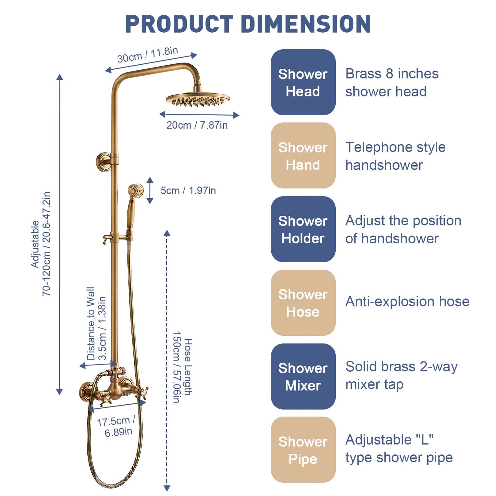 Goldenwarm Antique Brass Bathroom Shower Set Faucet Bath Shower Mixer ...