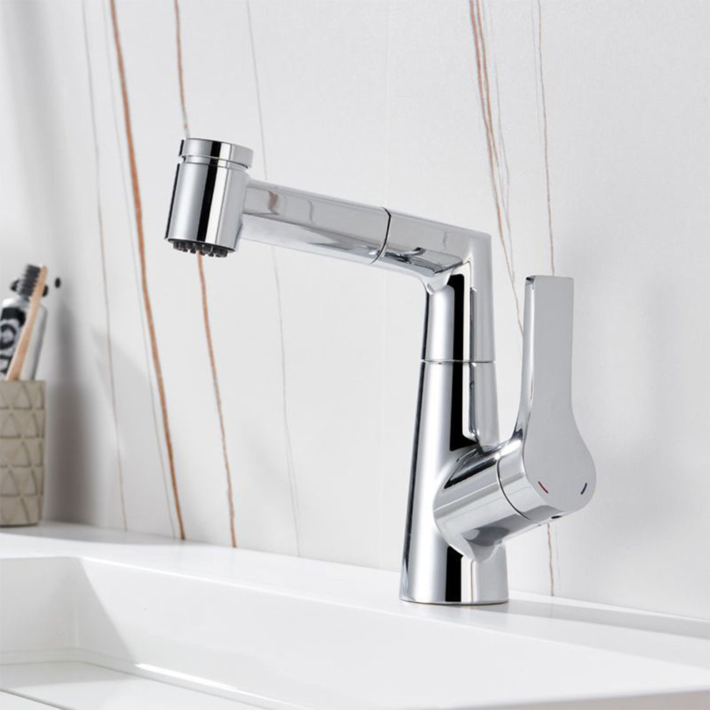 Goldenwarm Bathroom Faucet Single Hole Height Adjustable Pull Out ...