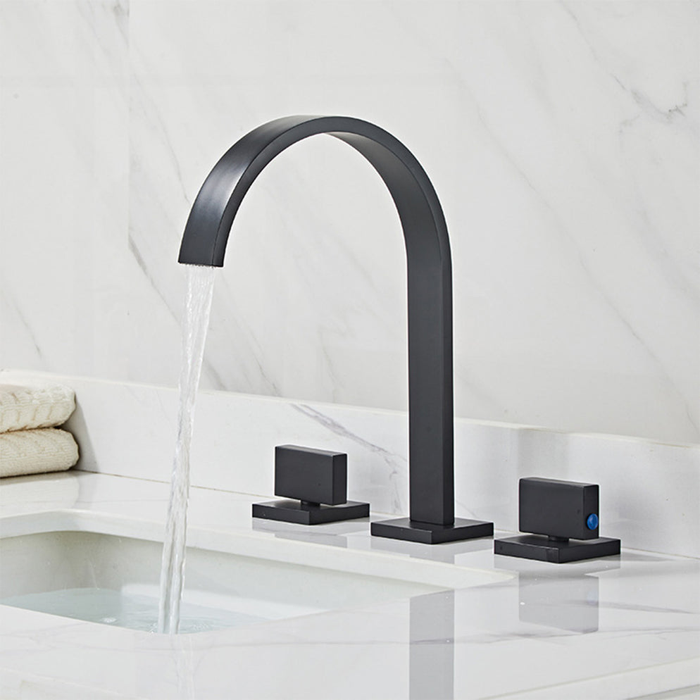 Goldenwarm Faucet Deck Mounted 2 Handles Waterfall 3 Hole Bathroom Faucets
