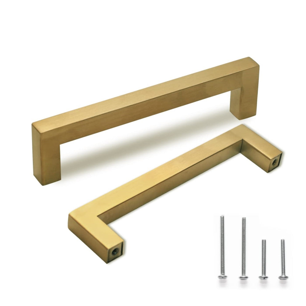 Brushed Brass Square Drawer Pulls Kitchen Cabinet Handles | Goldenwarm