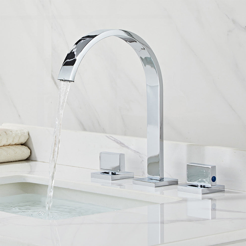 Goldenwarm Faucet Deck Mounted 2 Handles Waterfall 3 Hole Bathroom Faucets