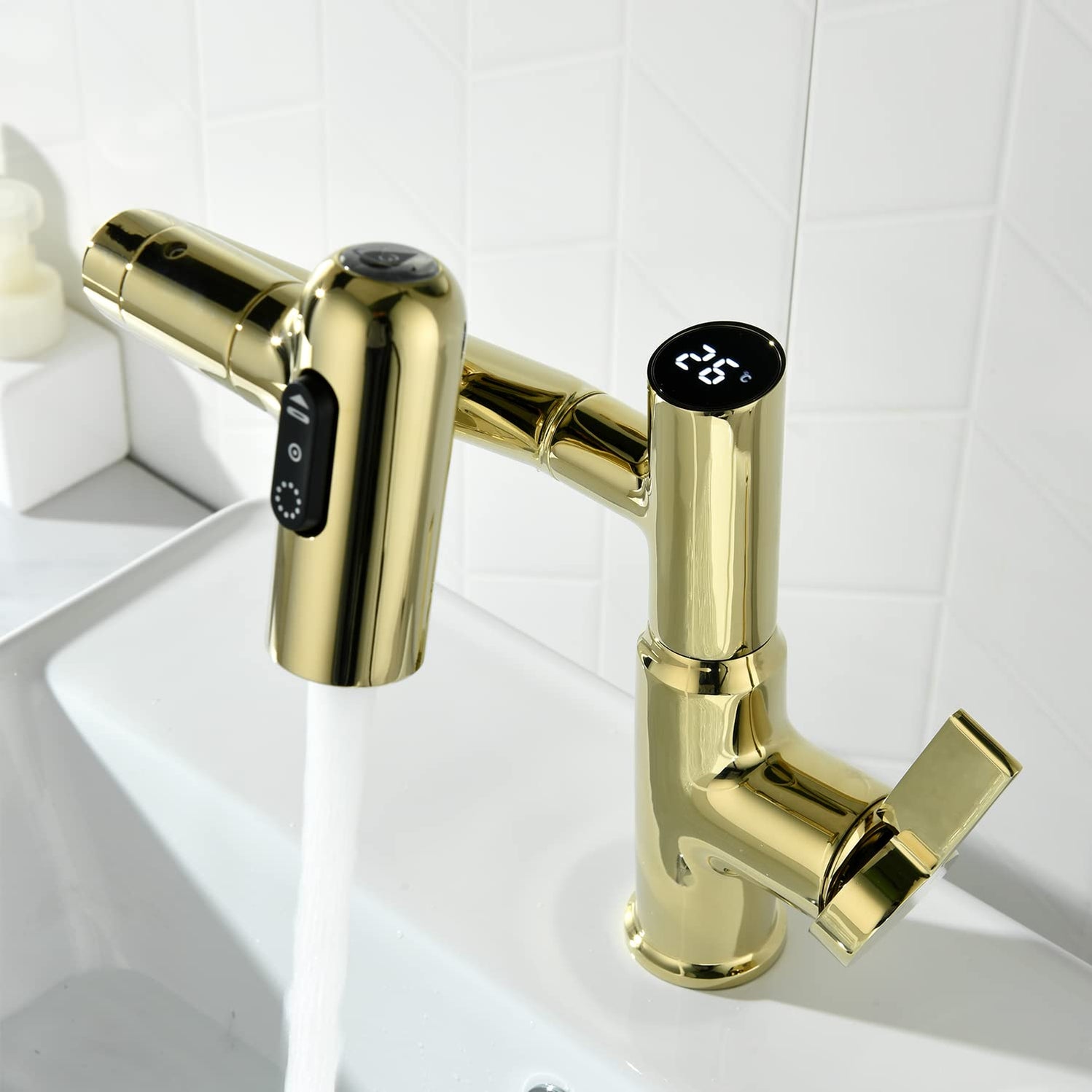 Bathroom Sink Faucets Temperature Display Single-Hole Rotatable Faucet ...