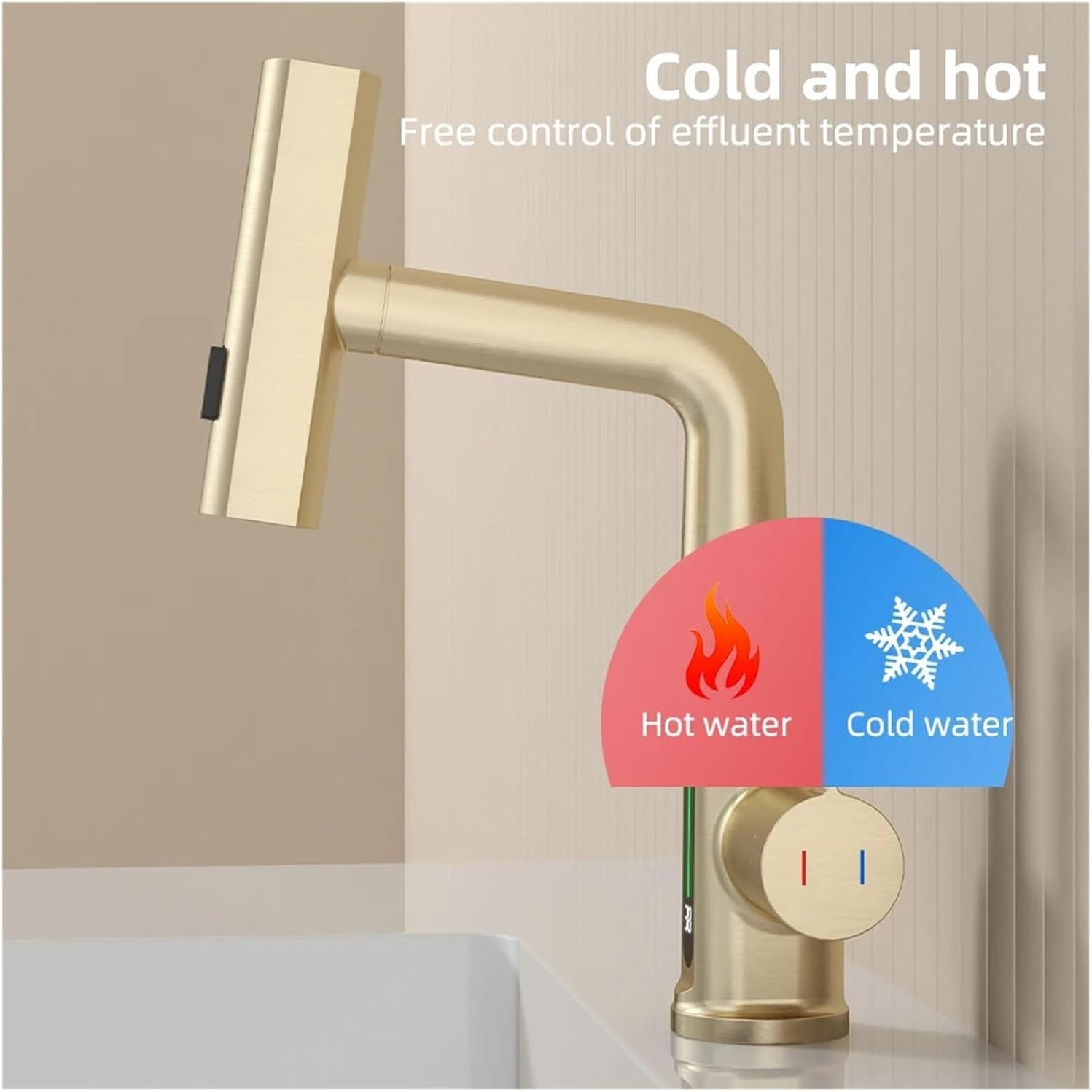 Goldenwarm Digital Bathroom Faucet Single-Hole Rotatable and Liftable ...