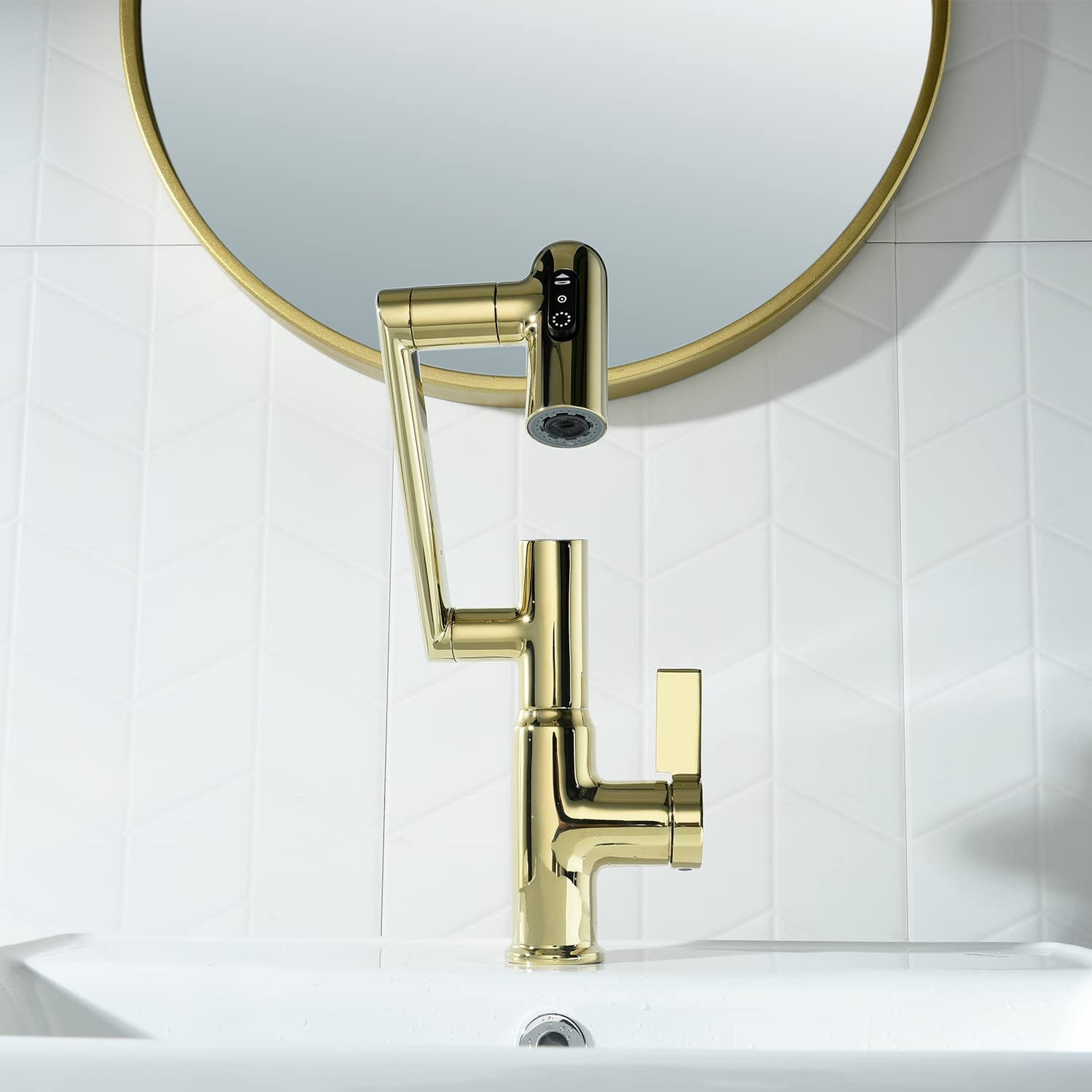 Bathroom Sink Faucets Temperature Display Single-Hole Rotatable Faucet ...