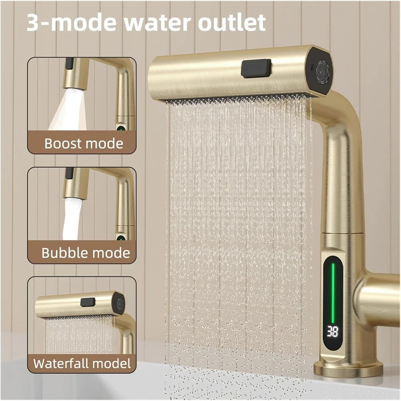 Goldenwarm Digital Bathroom Faucet Single-Hole Rotatable and Liftable ...