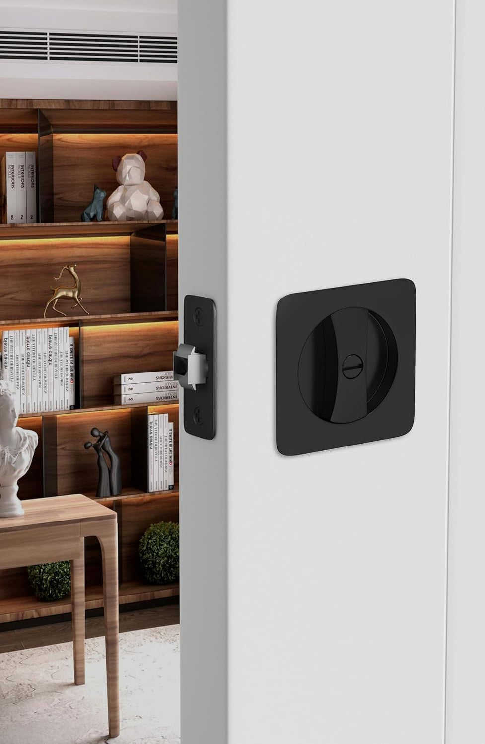 goldenwarm Black Pocket Door Lock, Rounded-Corner Square Sliding Pocke ...