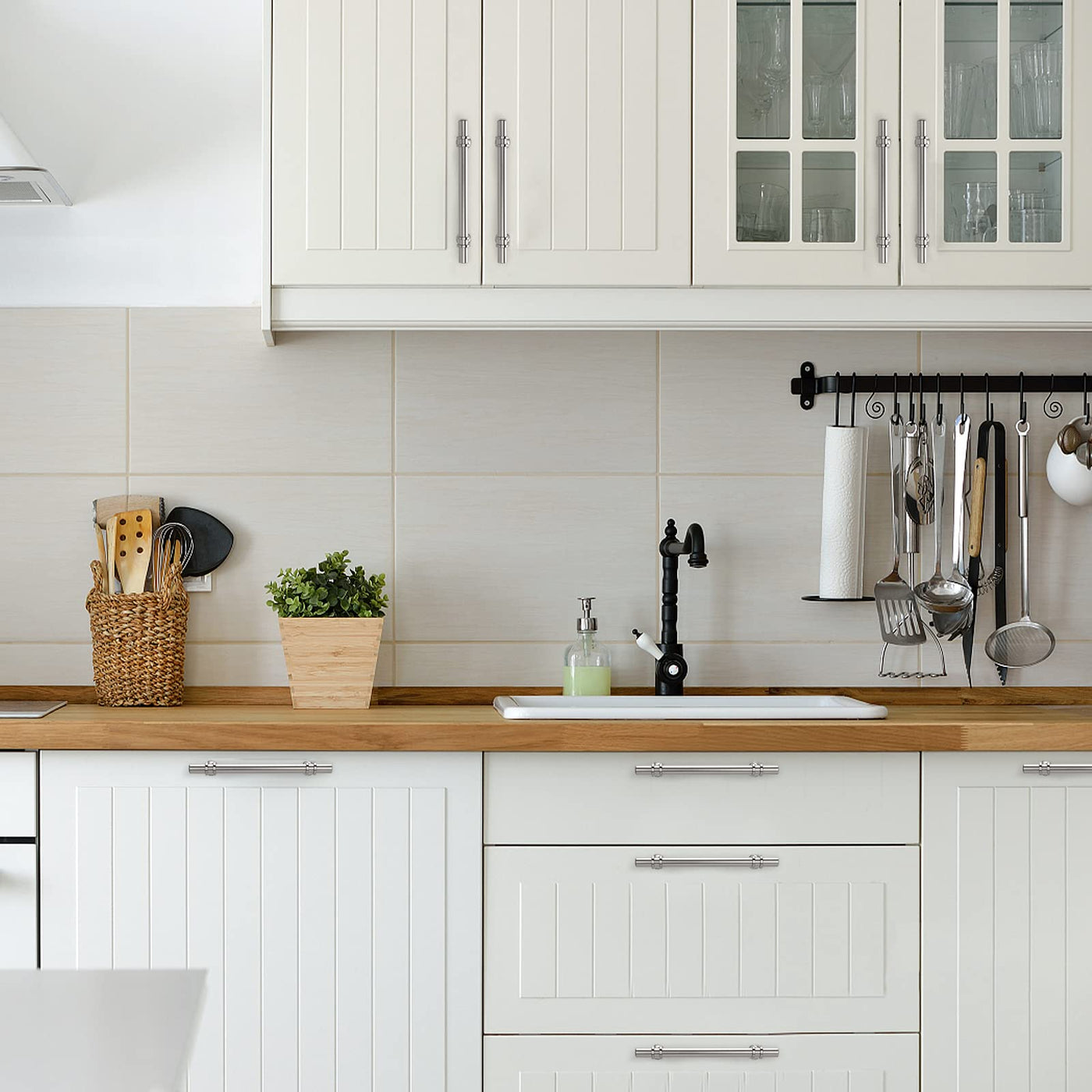 Goldenwarm Brushed Nickel & Black Cabinet Pulls Solid Modern Drawer Pulls