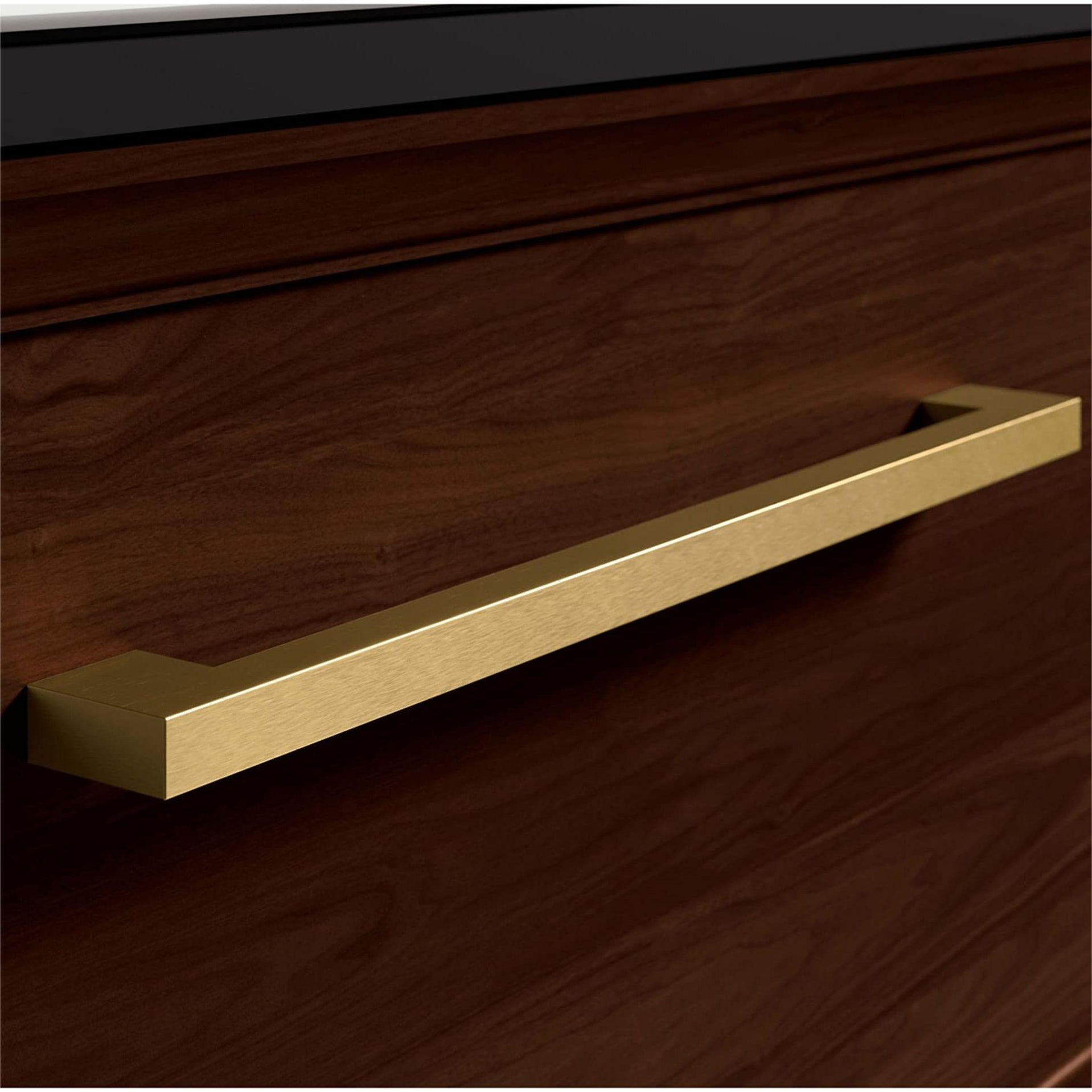 Brushed Brass Square Drawer Pulls Kitchen Cabinet Handles | Goldenwarm