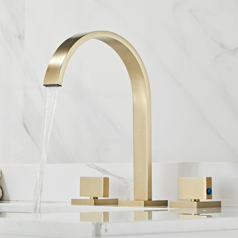 Goldenwarm Faucet Deck Mounted 2 Handles Waterfall 3 Hole Bathroom Faucets