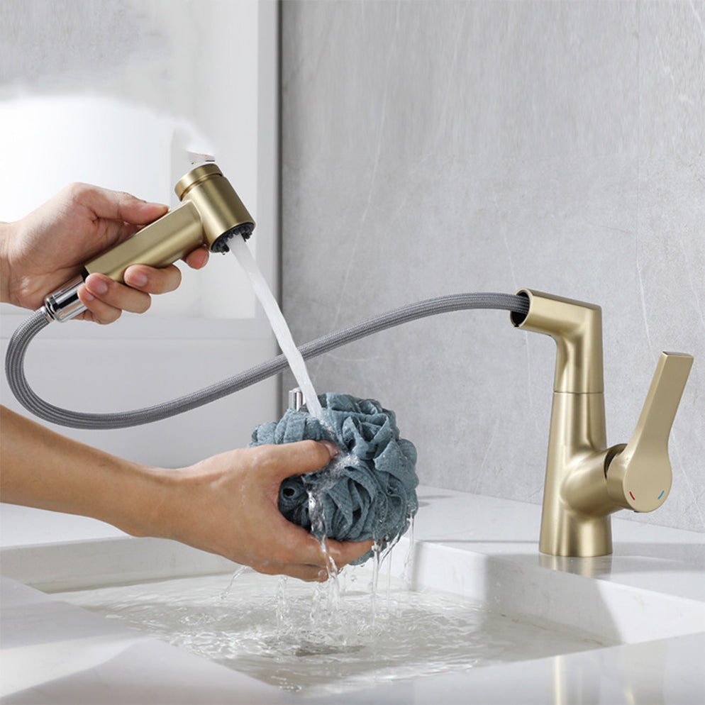 Goldenwarm Bathroom Faucet Single Hole Height Adjustable Pull Out ...