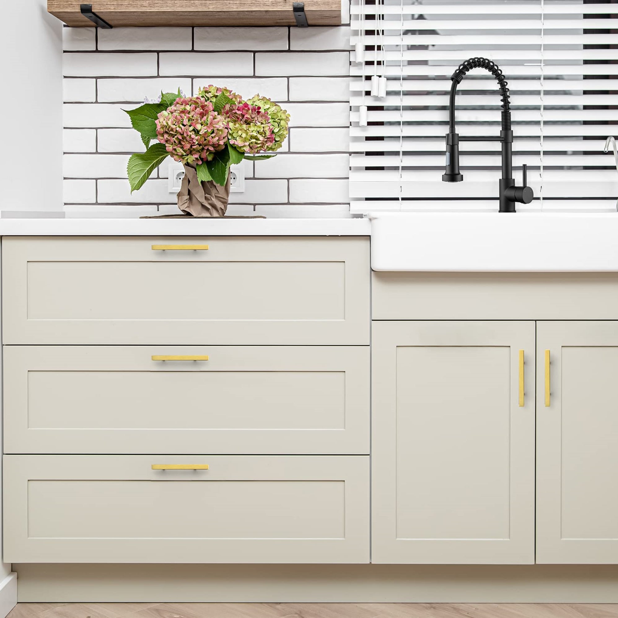Goldenwarm Gold Cabinet Pulls Square Brushed Cabinet Handles For Kitchen