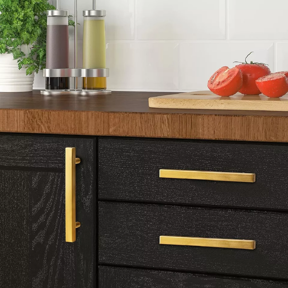 Goldenwarm Gold Cabinet Pulls Square Brushed Cabinet Handles For Kitchen