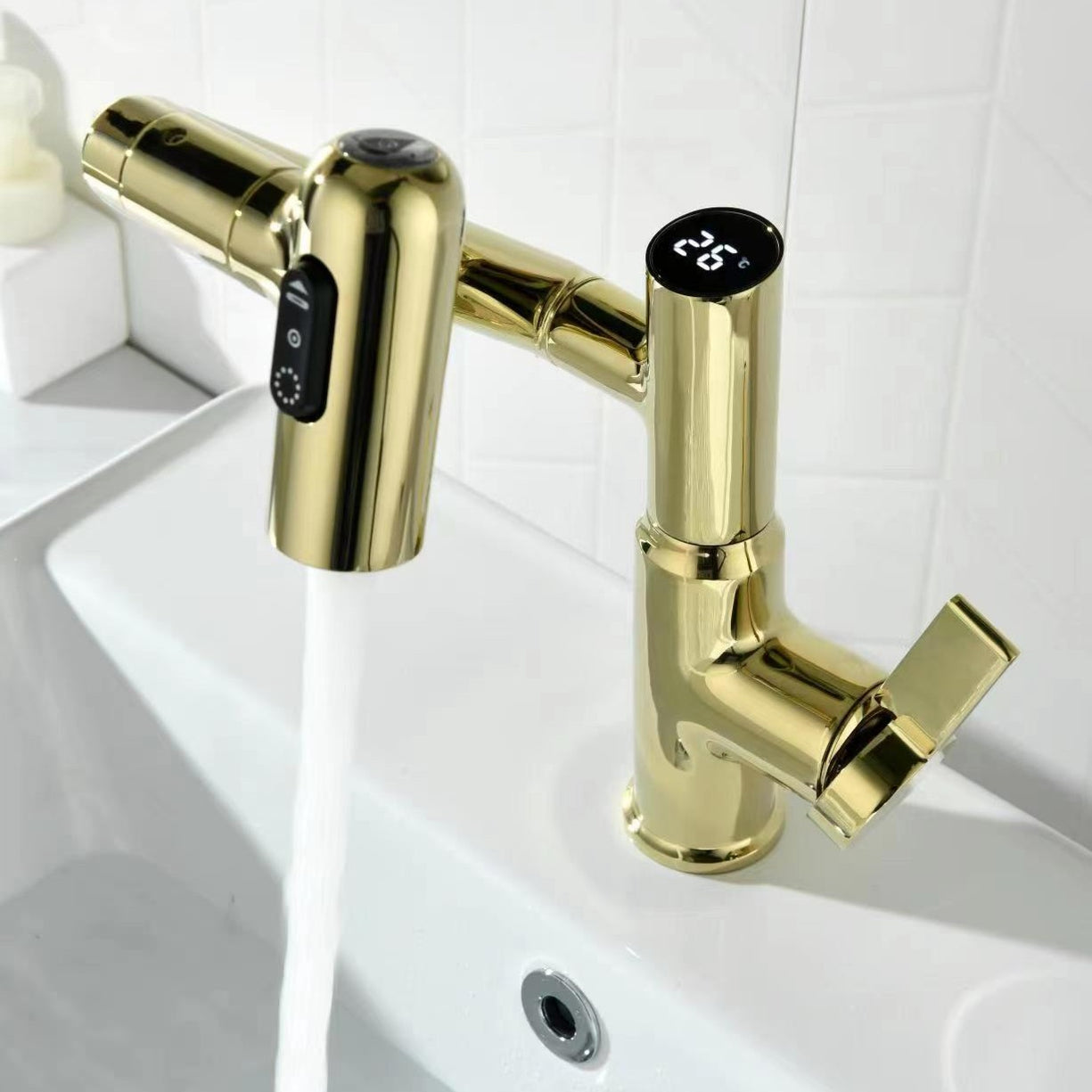 Bathroom Sink Faucets Temperature Display Single-Hole Rotatable Faucet ...