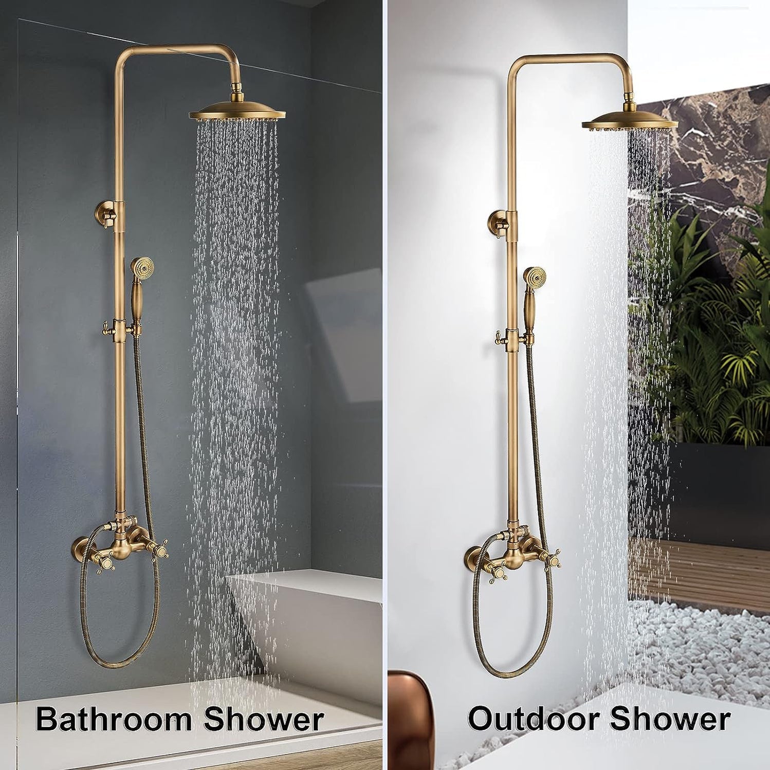 Goldenwarm Antique Brass Bathroom Shower Set Faucet Bath Shower Mixer ...