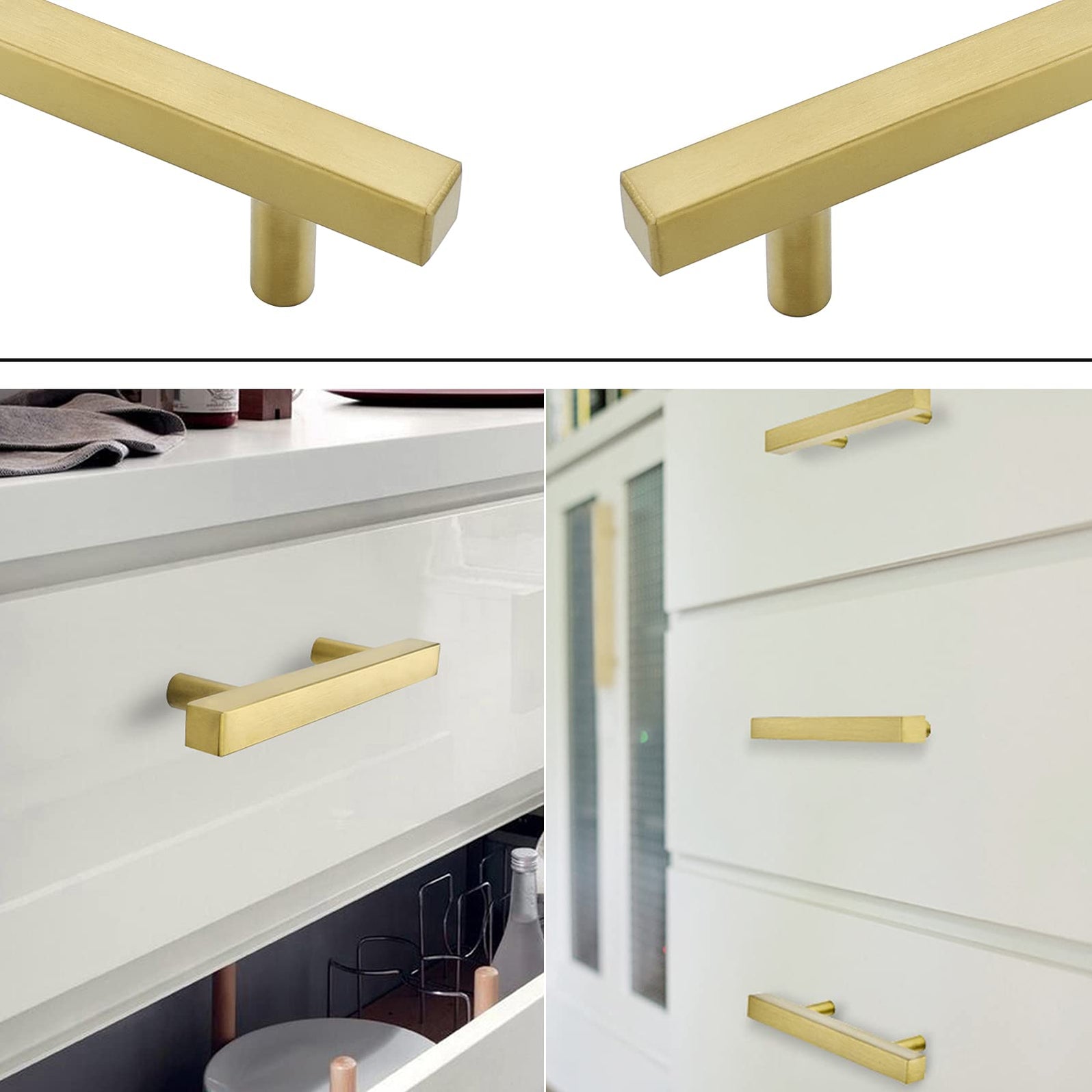 Gold Cabinet Pulls Square Brushed Gold Handles For Kitchen — Goldenwarm