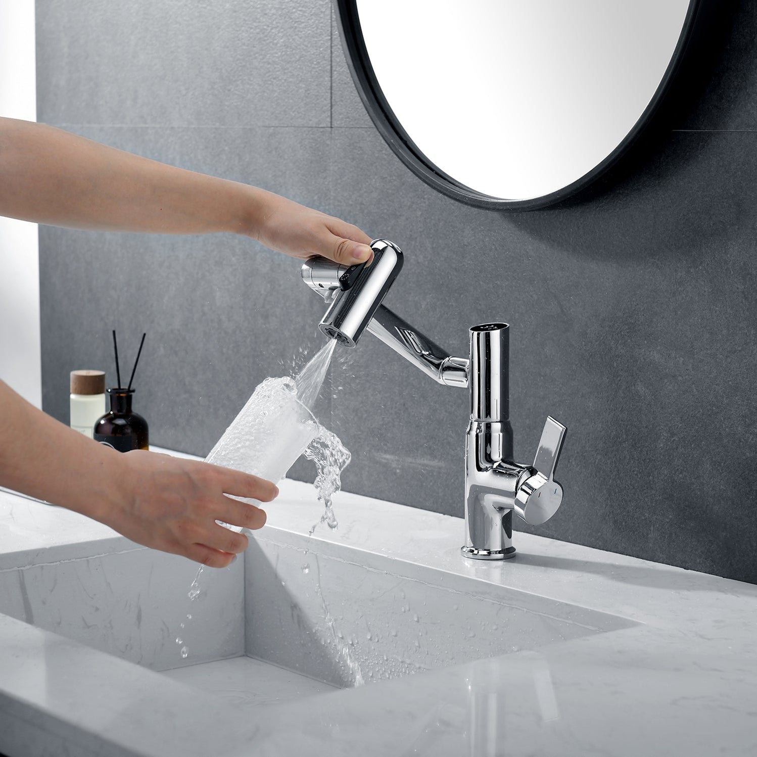 Bathroom Sink Faucets Temperature Display Single-Hole Rotatable Faucet ...
